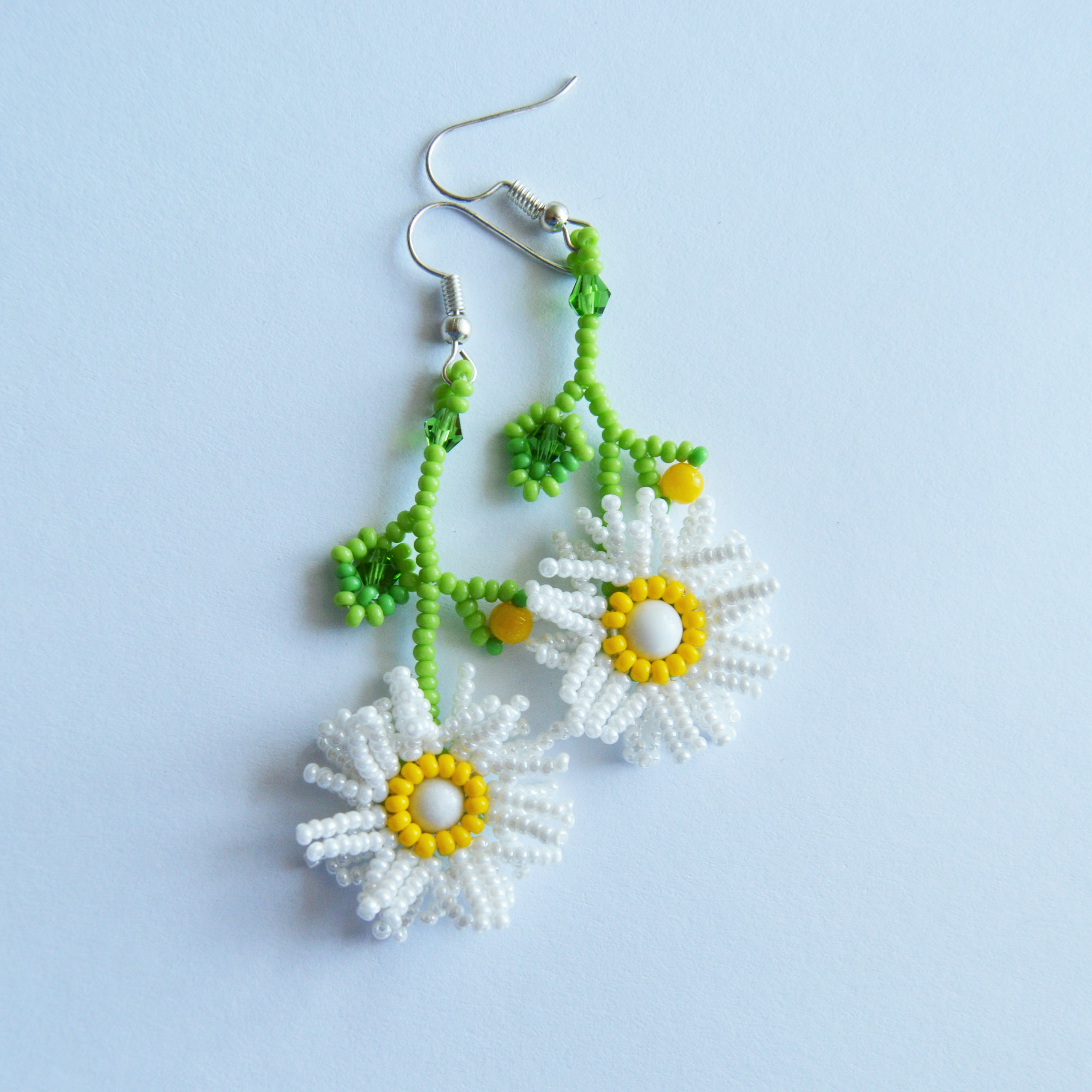 Beaded Earrings daisy Beadwork Earrings Flower Jewelry Seed | Etsy