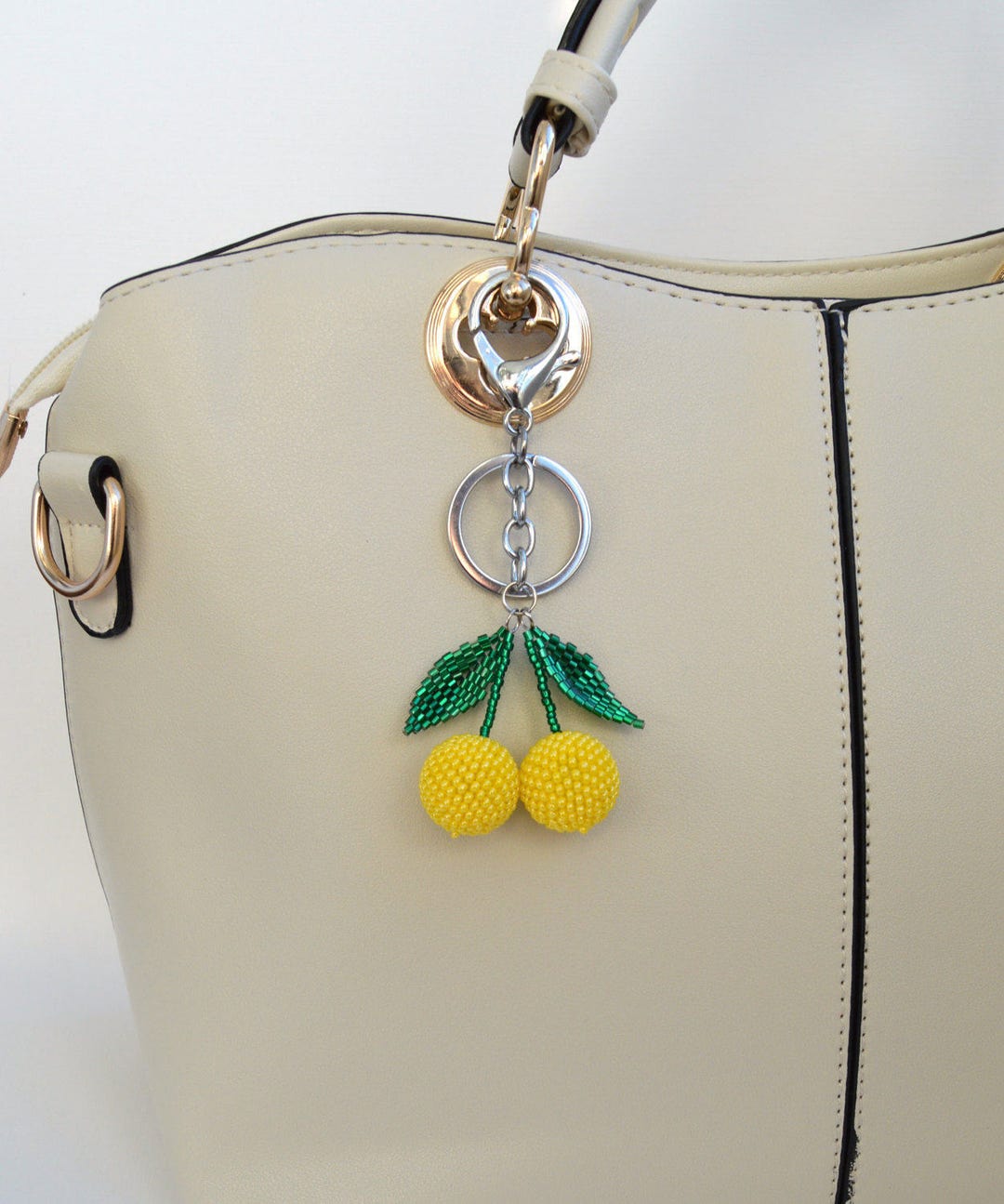 Bag Charm Chain Beaded Purse Charm Yellow Key Chains for Women Lemon ...