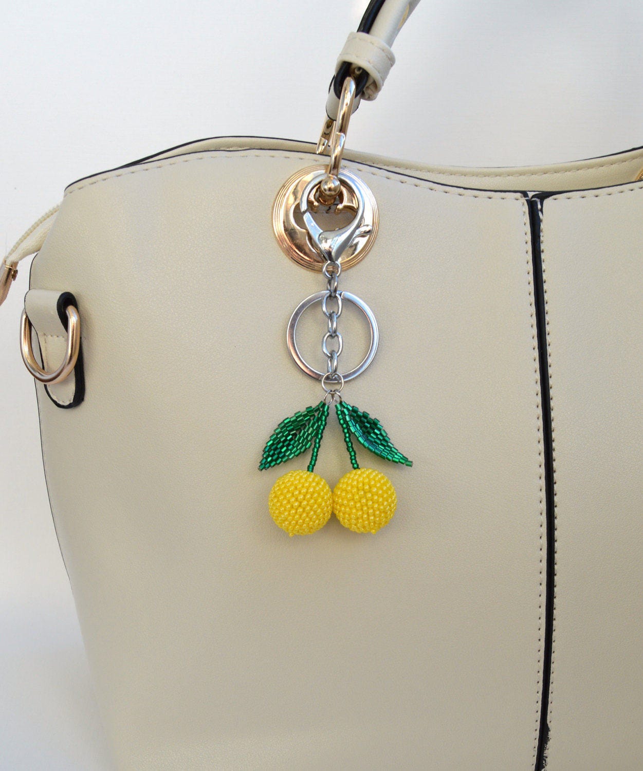 Lemon Beaded Bag Charm: Handmade Yellow Keychain - Etsy