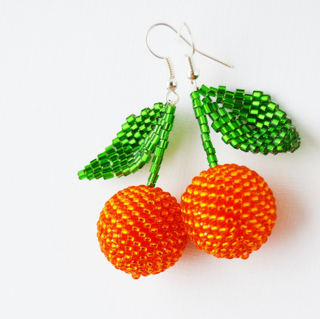 Orange Beaded Dangle Earrings Fruit Earrings Fruit Jewelry Orange ...