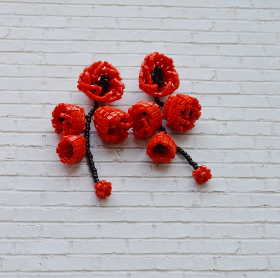 Red Poppy Earrings Beaded Earrings Beadwork Earrings Flower - Etsy