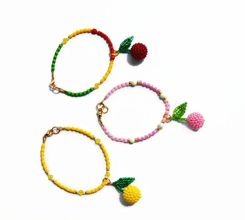 Cherry fruit bracelet charms layering bracelet Beaded jewelry | Etsy