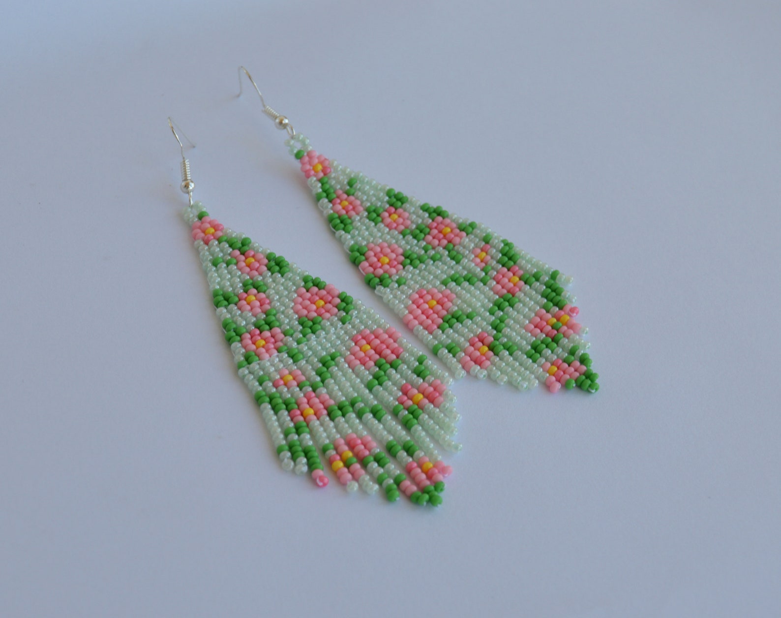 Fringe Beaded Cherry Blossom Earrings Flower Power Seed Bead - Etsy