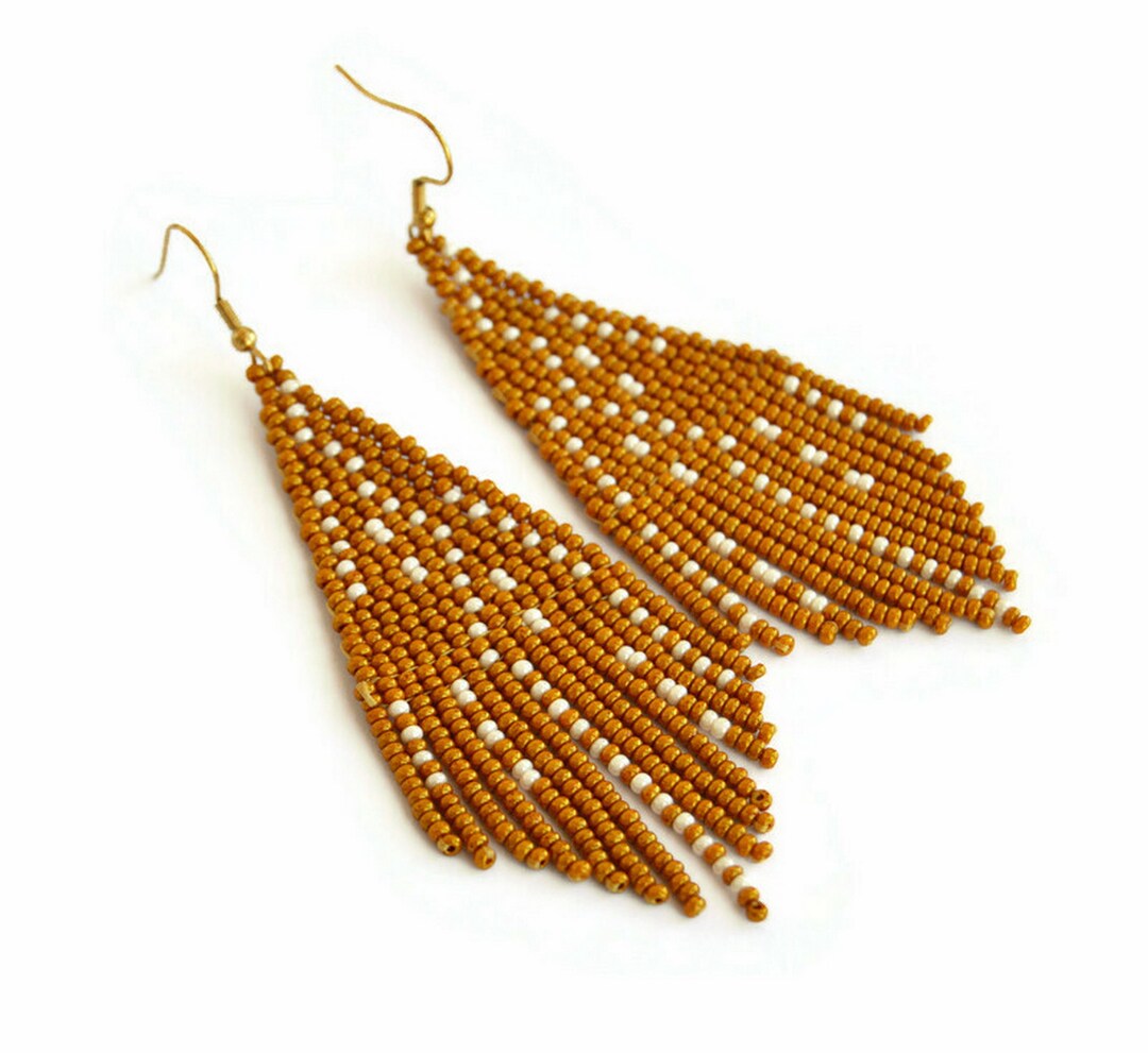 Rust Beaded Fringe Earrings Tassel Long Handwoven Boho Jewelry Gifts ...