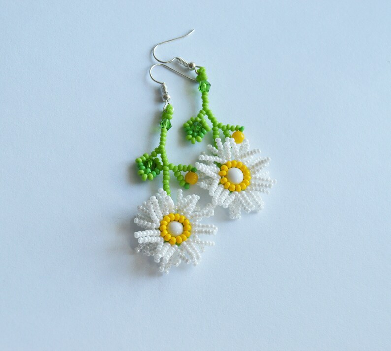 Beaded Earrings Daisy Beadwork Earrings Flower Jewelry Seed - Etsy