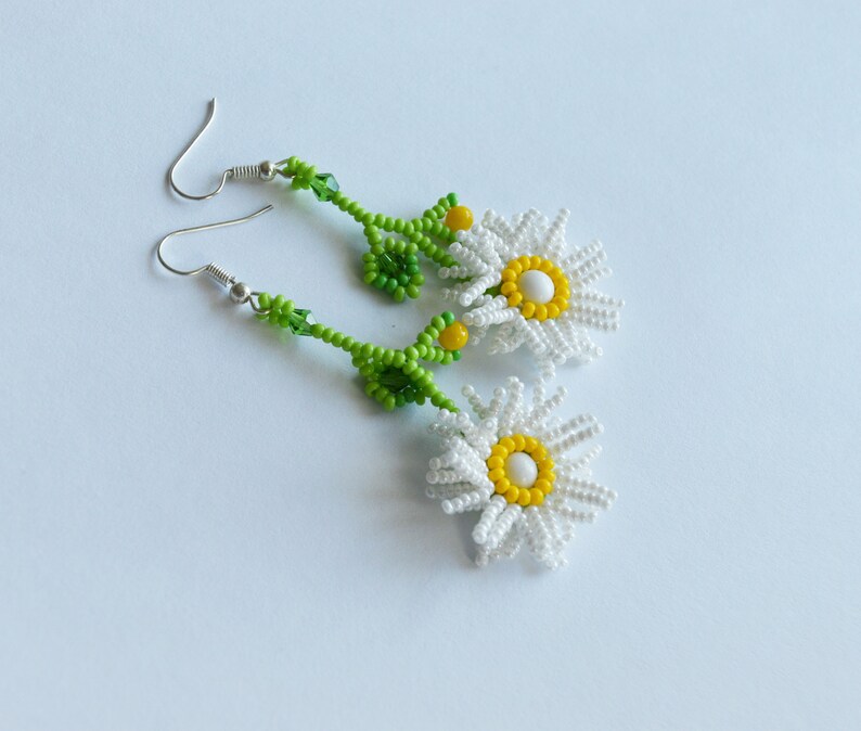 Beaded Earrings Daisy Beadwork Earrings Flower Jewelry Seed - Etsy