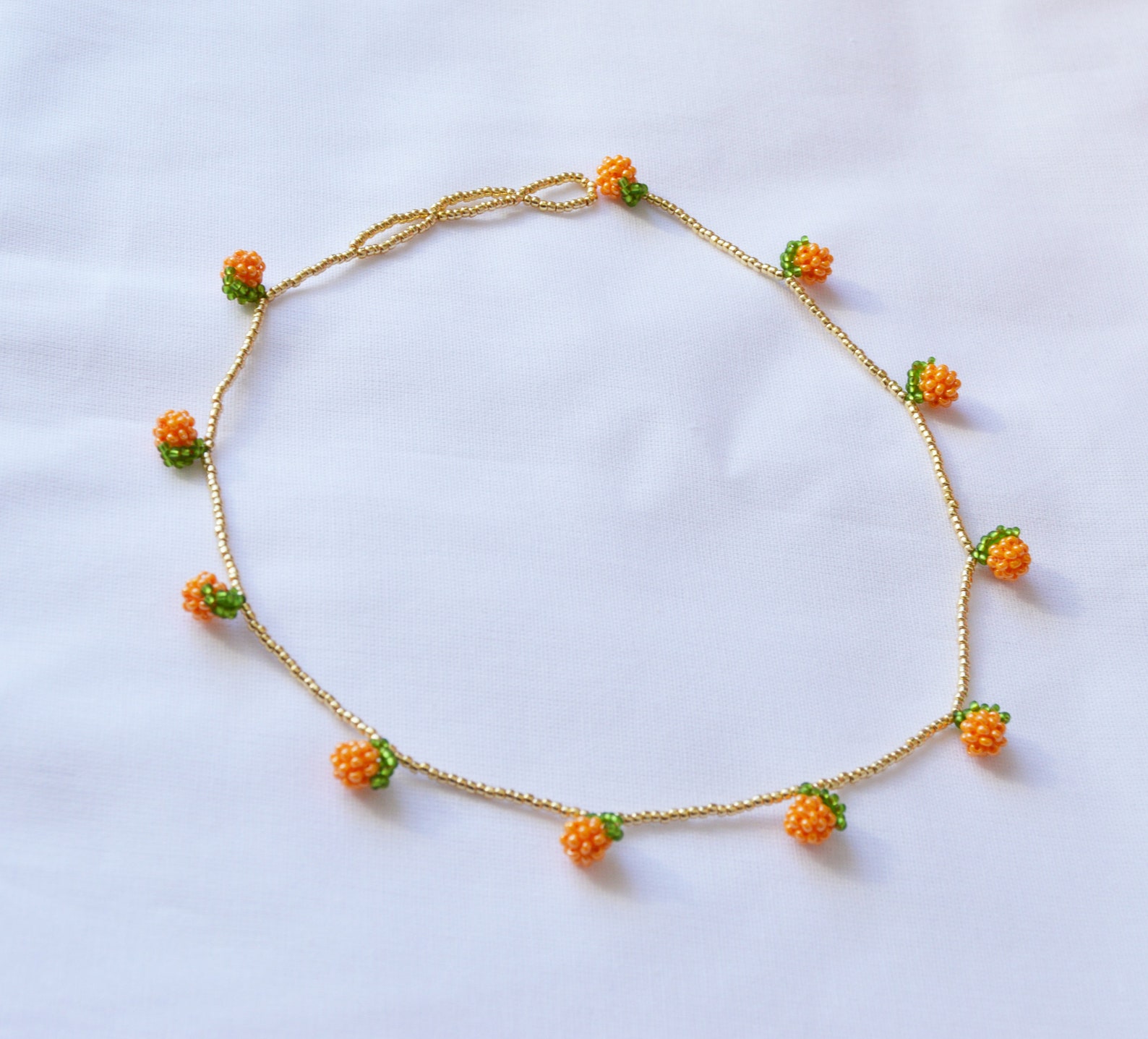 Tiny Orange Bead Necklace for Women With Gold Base Fruit - Etsy