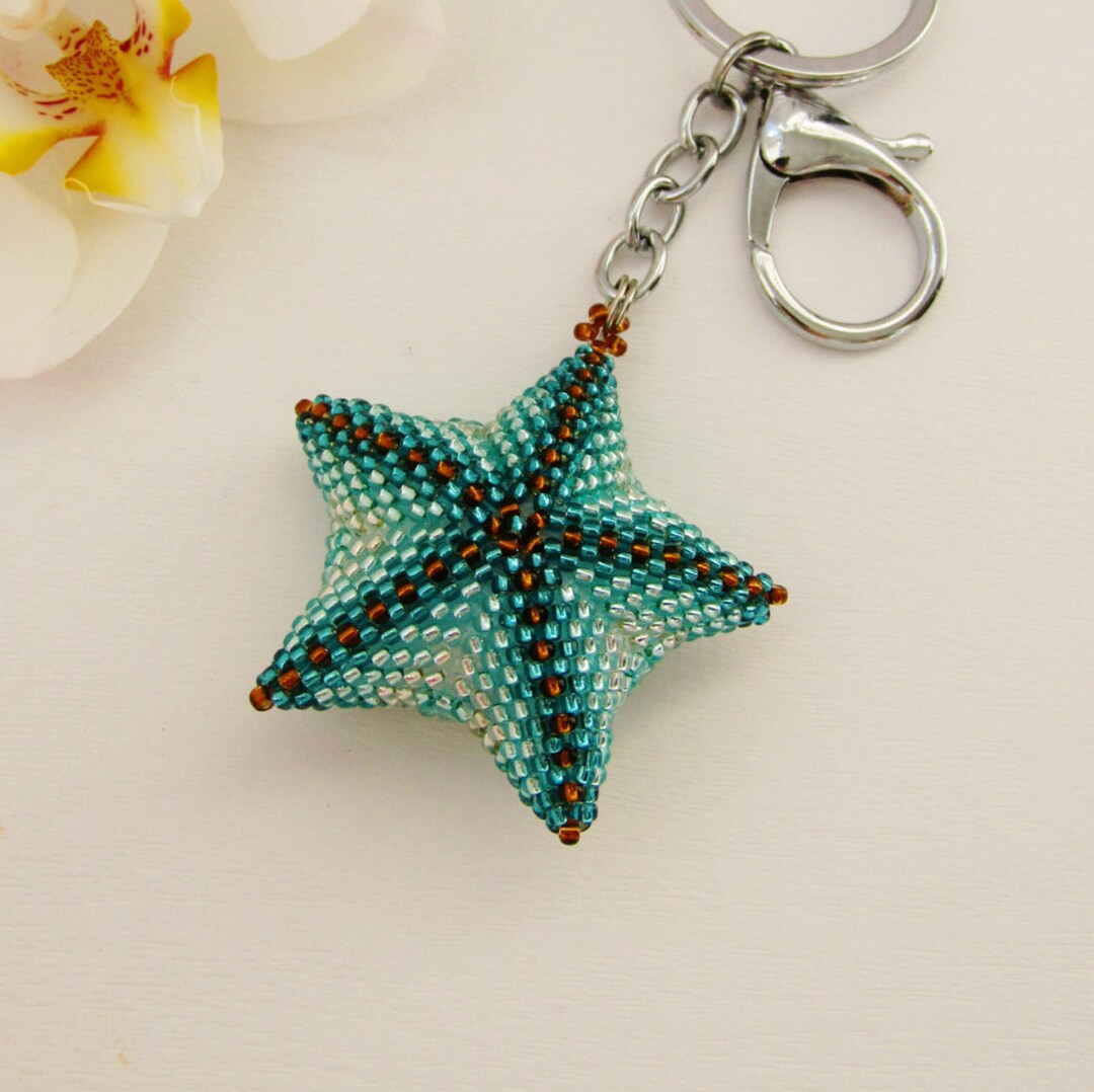 Turquoise Keychain Purse Charm Starfish Keychain Boho Bag Charm Beaded ...