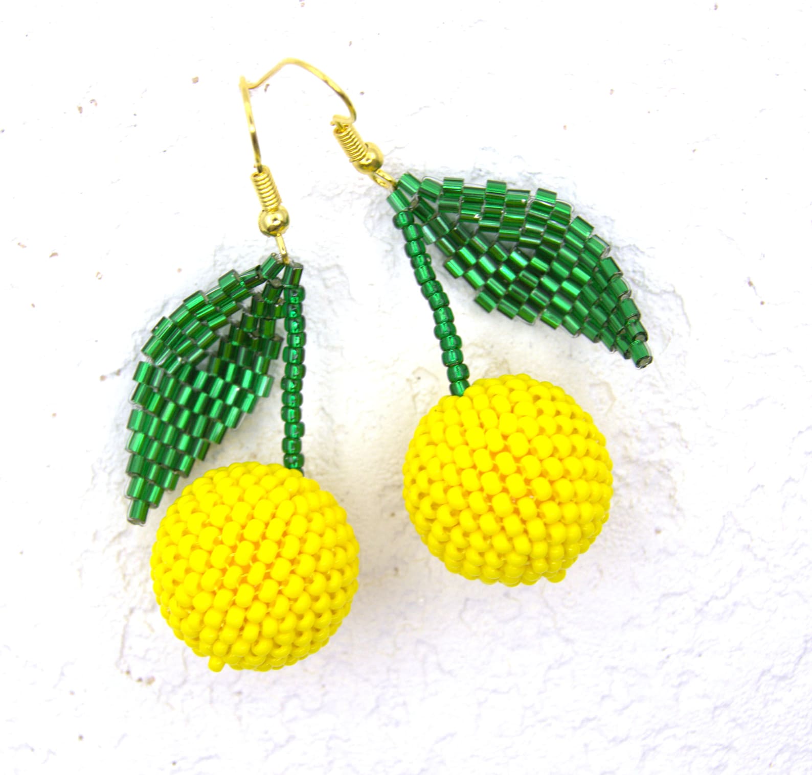 Fruit Earrings/ Lemon Beaded Earrings/ Dangle Earrings/ Gift | Etsy