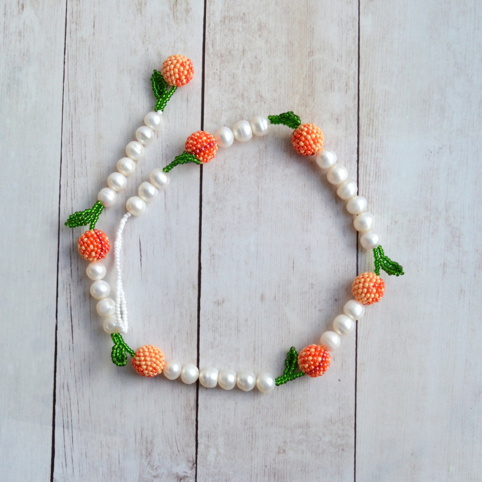 Pearl Choker Necklace for Women With Fruits Peach Beads Summer Jewelry ...