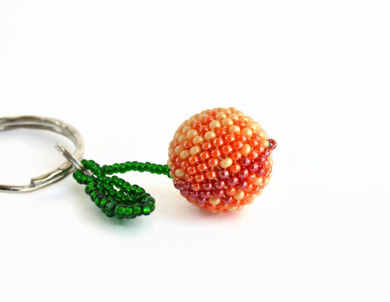 Peach Beaded Keychain for Women/ Fruit Accessory/ Small - Etsy
