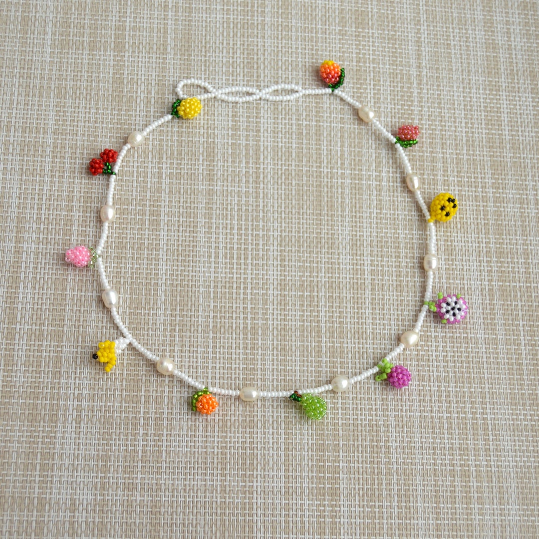 Bead Fruit Necklace Choker With Pendant Beaded Tutti Frutti Miniature ...