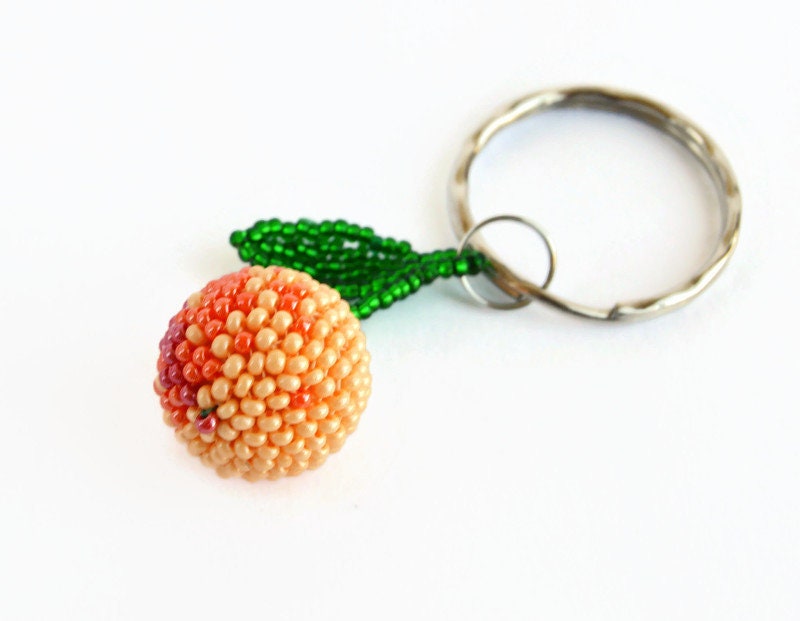 Peach Beaded Keychain for Women/ Fruit Accessory/ Small - Etsy
