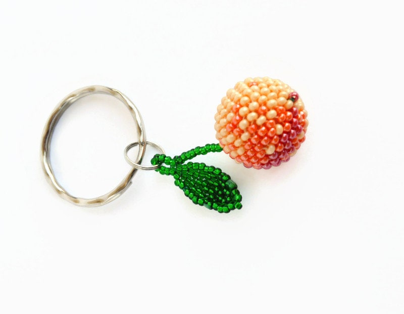 Peach Beaded Keychain for Women/ Fruit Accessory/ Small - Etsy