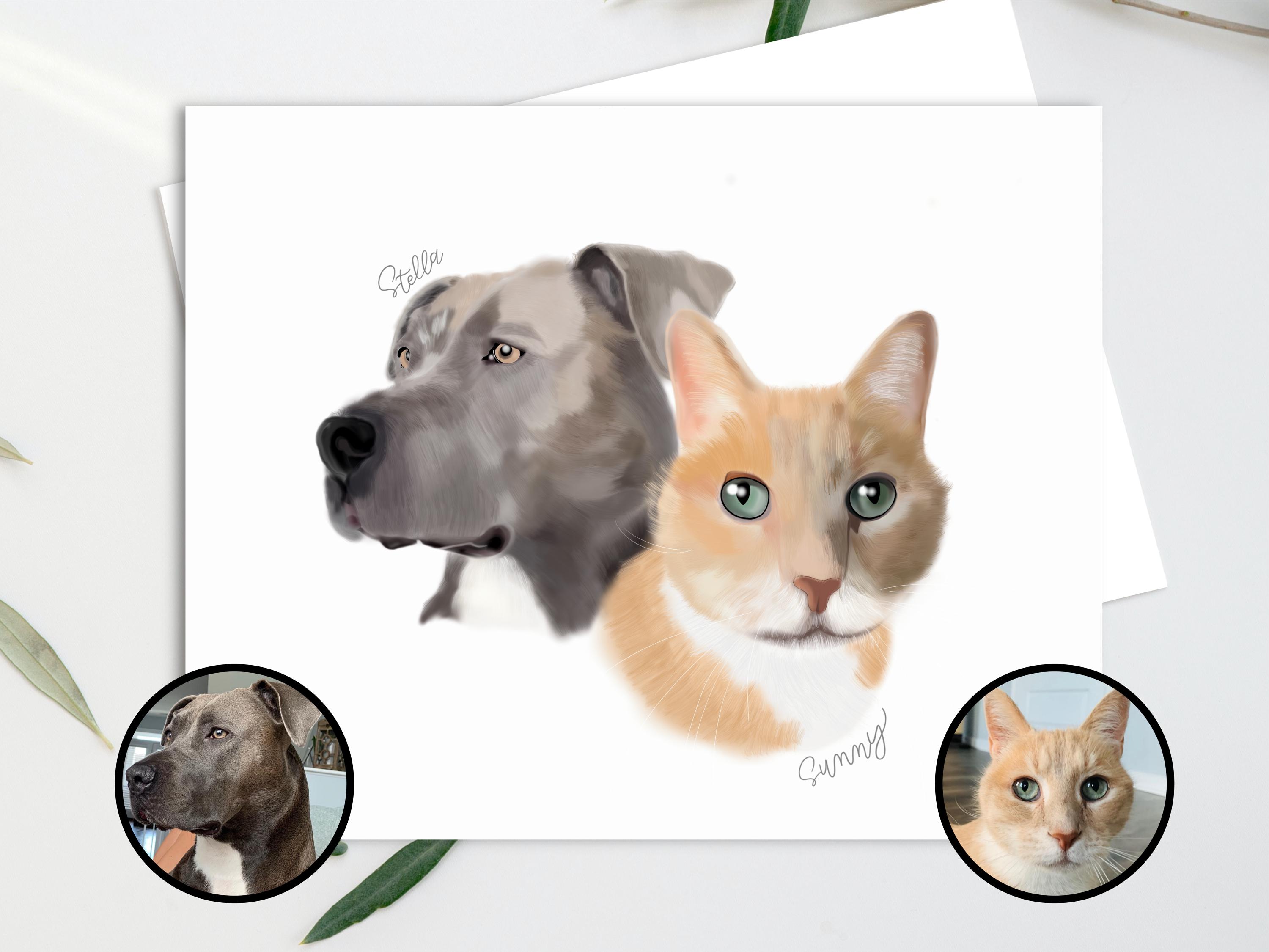 Digital Pet Portrait Custom Pet Portrait From Photo Dog Portrait Cat ...