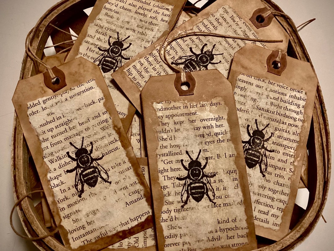 Primitive Tag, Coffee Stained Tag, Vintage Tag, Bookprint Tag ...