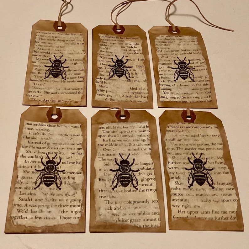 Primitive Tag, Coffee Stained Tag, Vintage Tag, Bookprint Tag ...