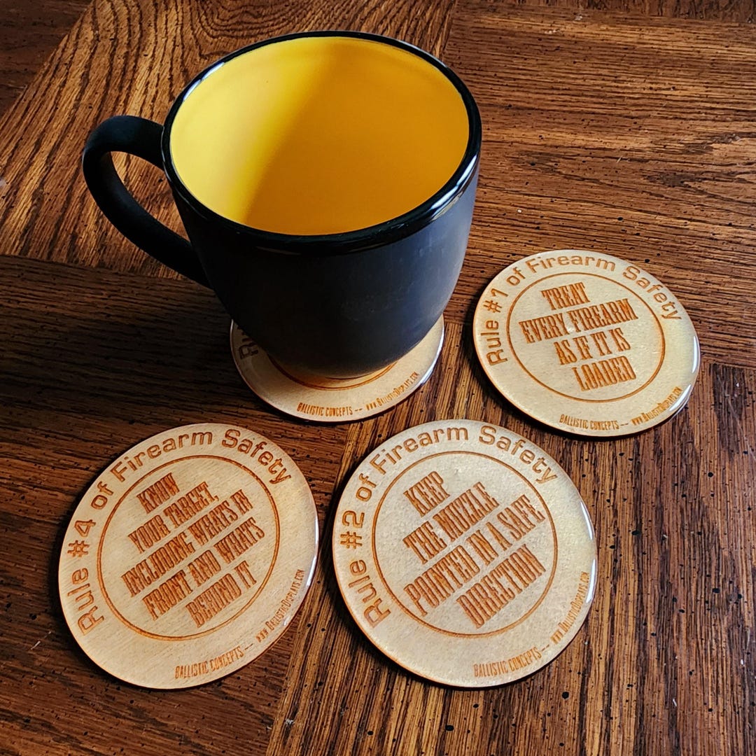 Four Rules of Firearm Safety Coasters – Birch Wood, Double-sided ...