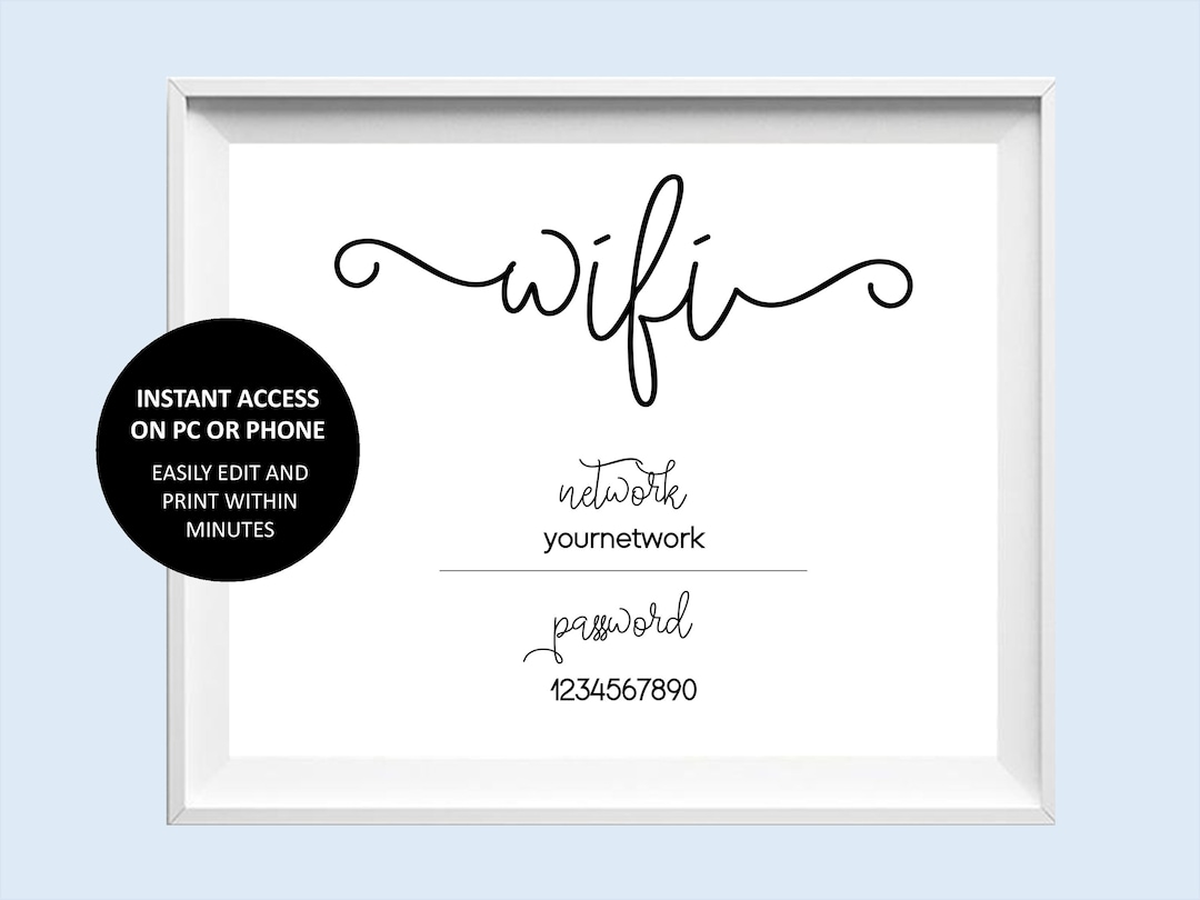 WIFI Password Printable Sign for Guest Room, Wifi Password Sign DIY ...