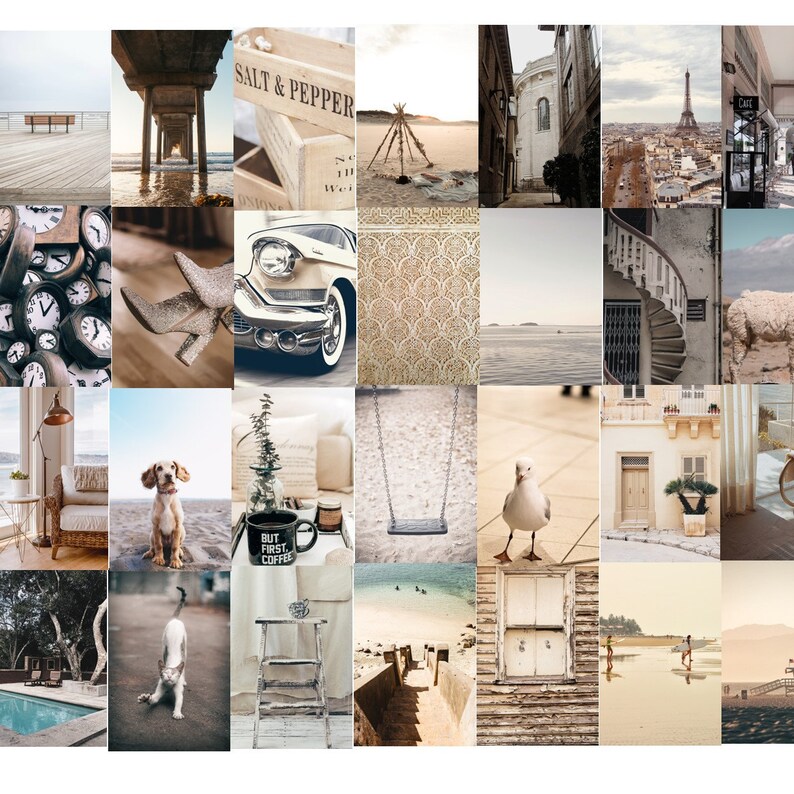 110 Beige Aesthetic Room Decor Collage Kit Chic Boho - Etsy