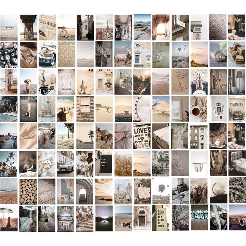 110 Beige Aesthetic Room Decor Collage Kit Chic Boho - Etsy