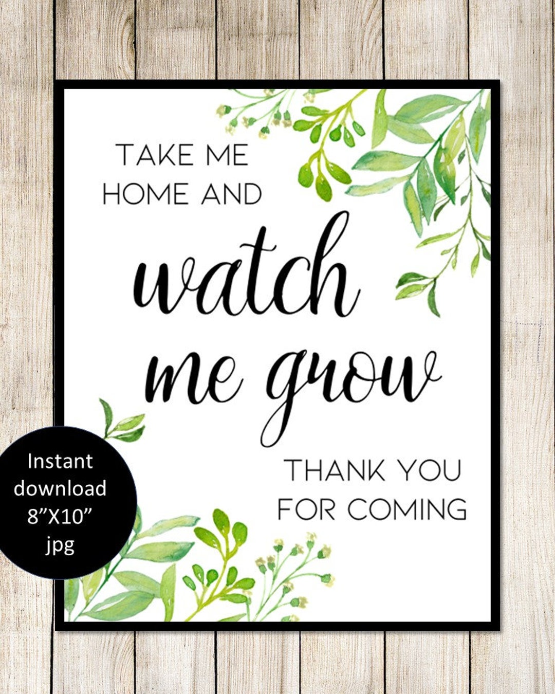 Watch Me Grow Sign for Baby Shower Favors, Take Me Home and Watch Me ...