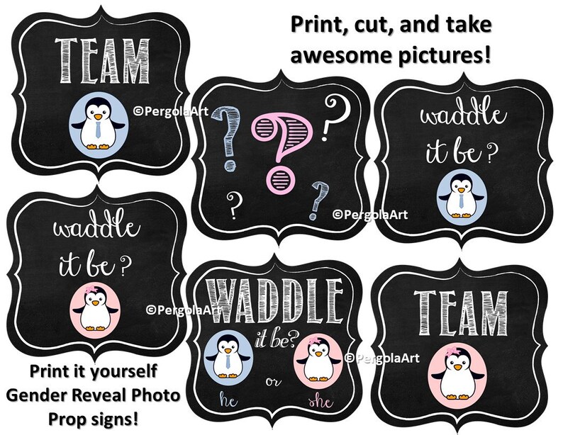 Waddle it be Photo Props for Gender Reveal Penguins Gender | Etsy