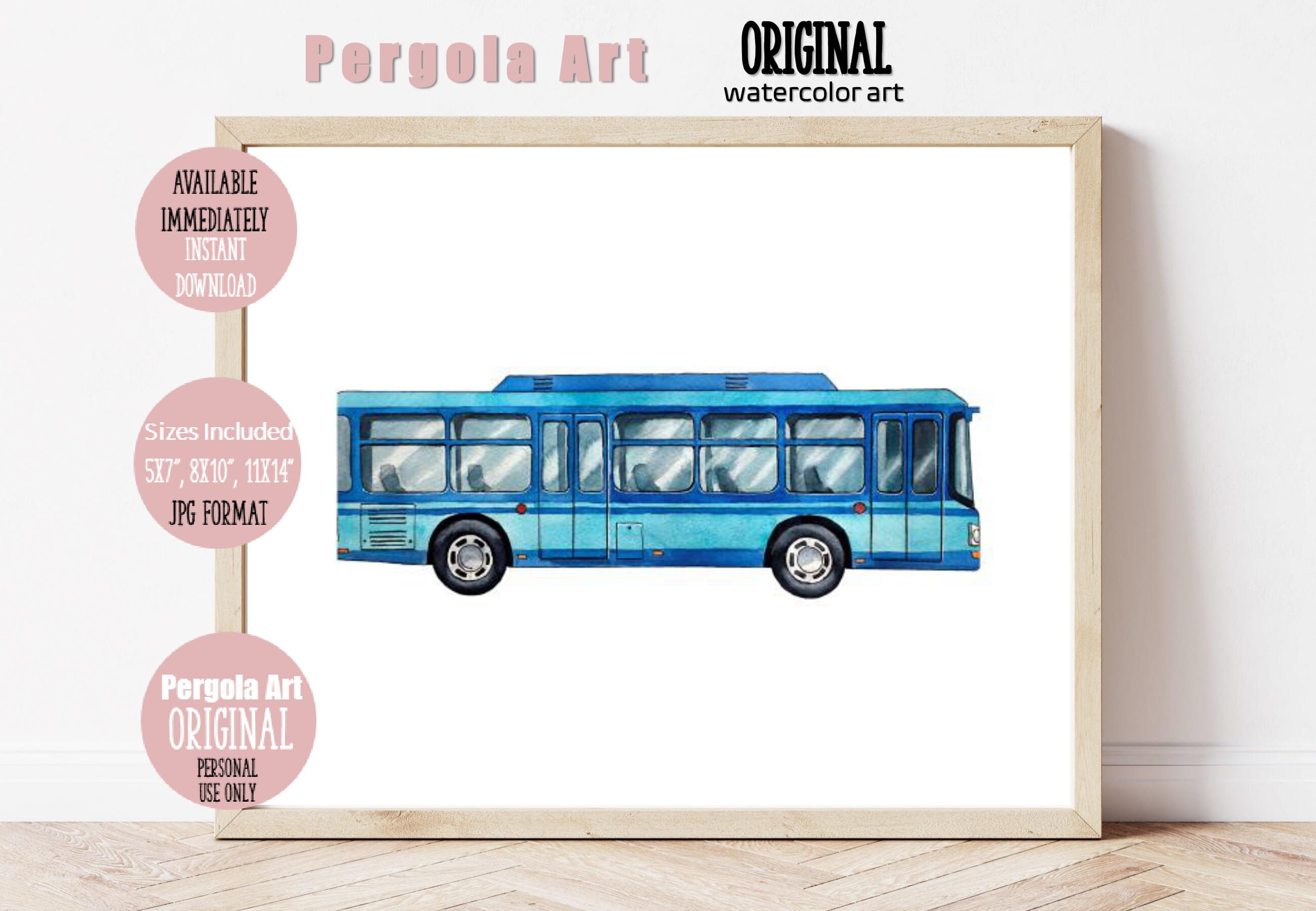 City Bus Art Watercolor City Bus Print Vehicle Art for Kids - Etsy UK