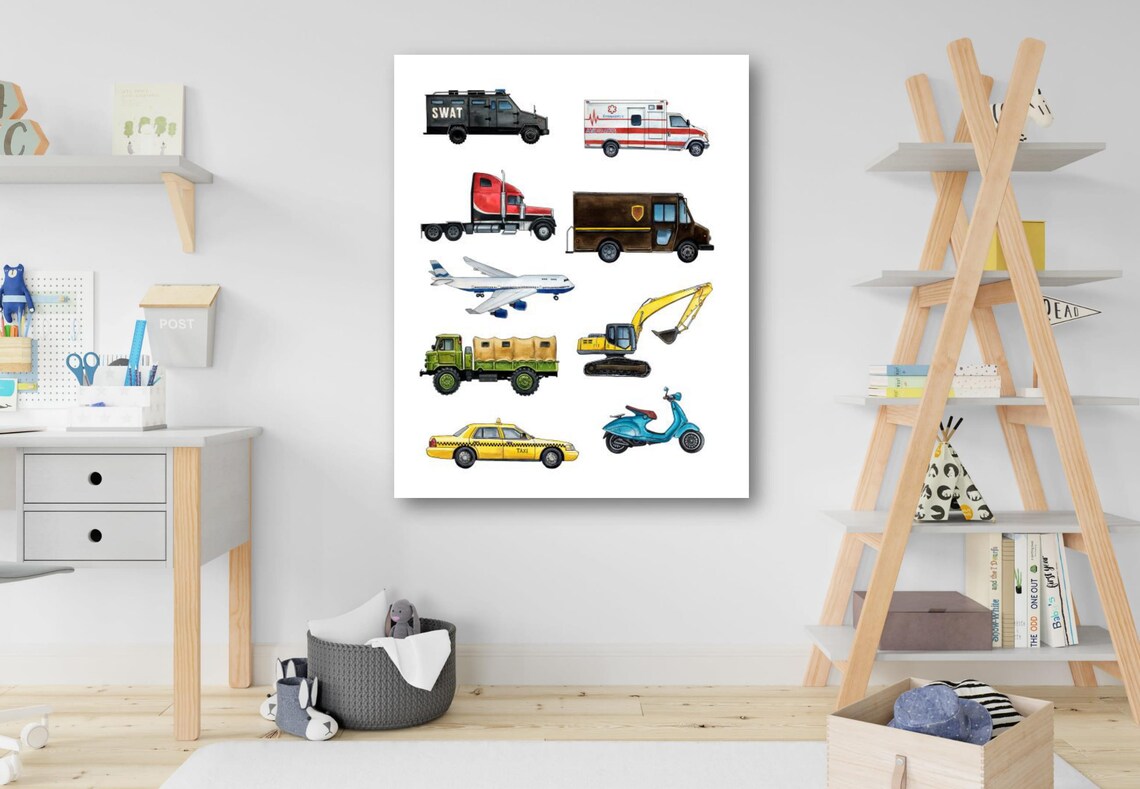 Transportation Art Watercolor Truck Art Vehicle Art for | Etsy