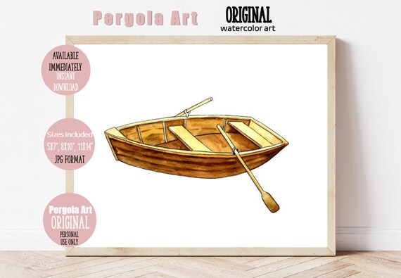 Row Boat Art Watercolor Boat Print Vehicle Wall Art for Kids - Etsy
