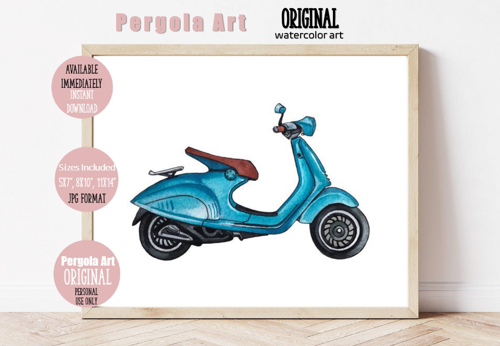 Scooter Art Watercolor Moped Print Vehicle Art for Kids - Etsy