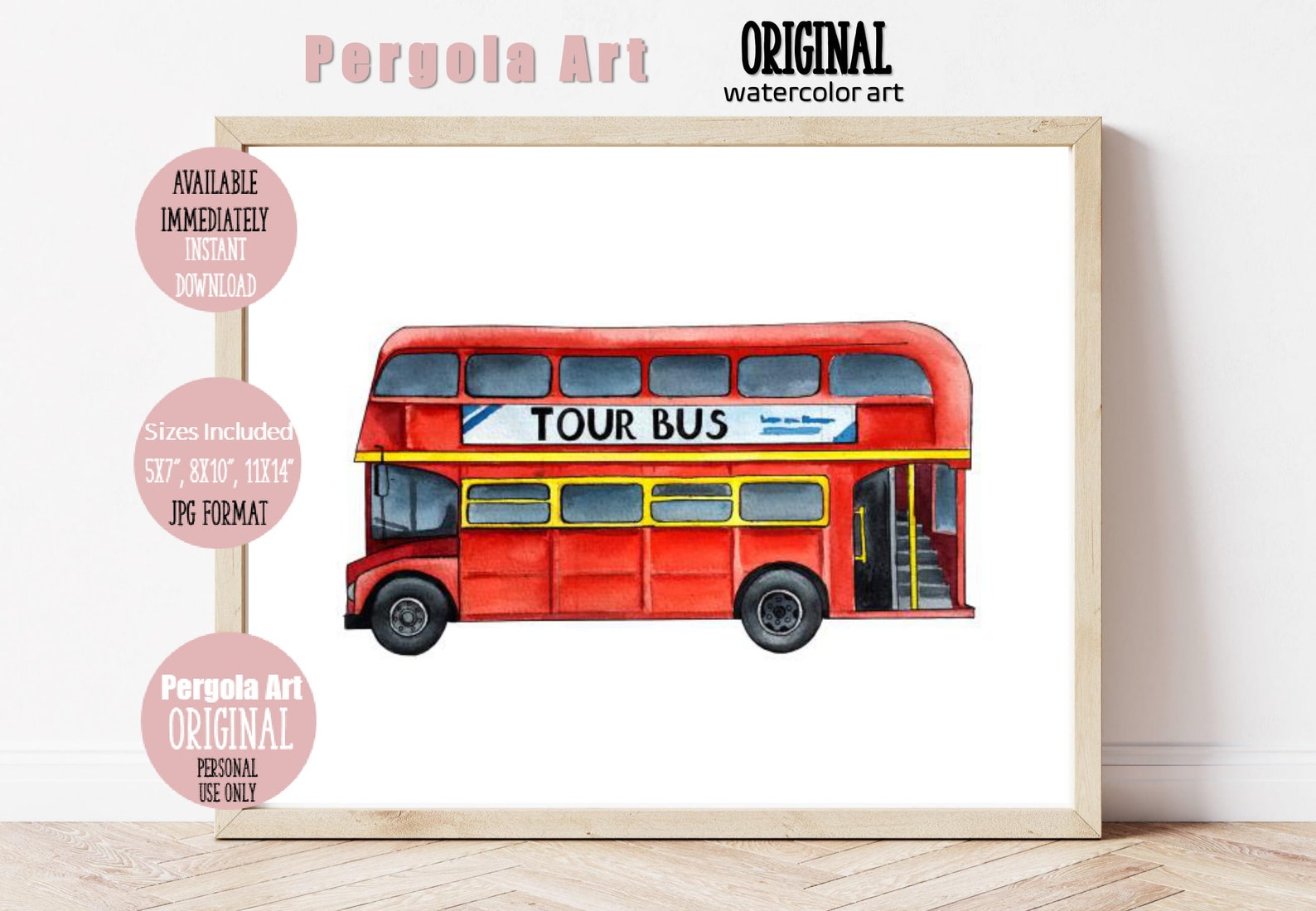Double Decker Tour Bus Art Watercolor Double Decker Bus - Etsy