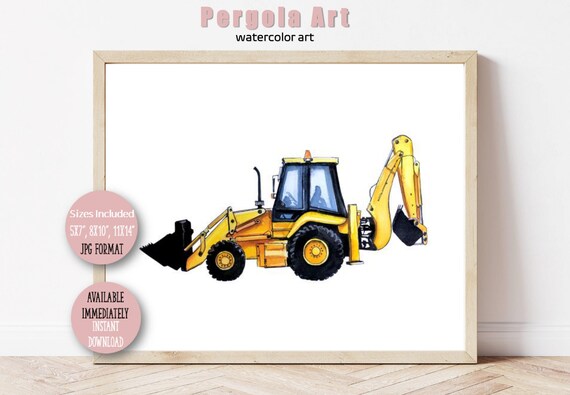 Backhoe Art Watercolor Backhoe Print Vehicle Art for Kids | Etsy