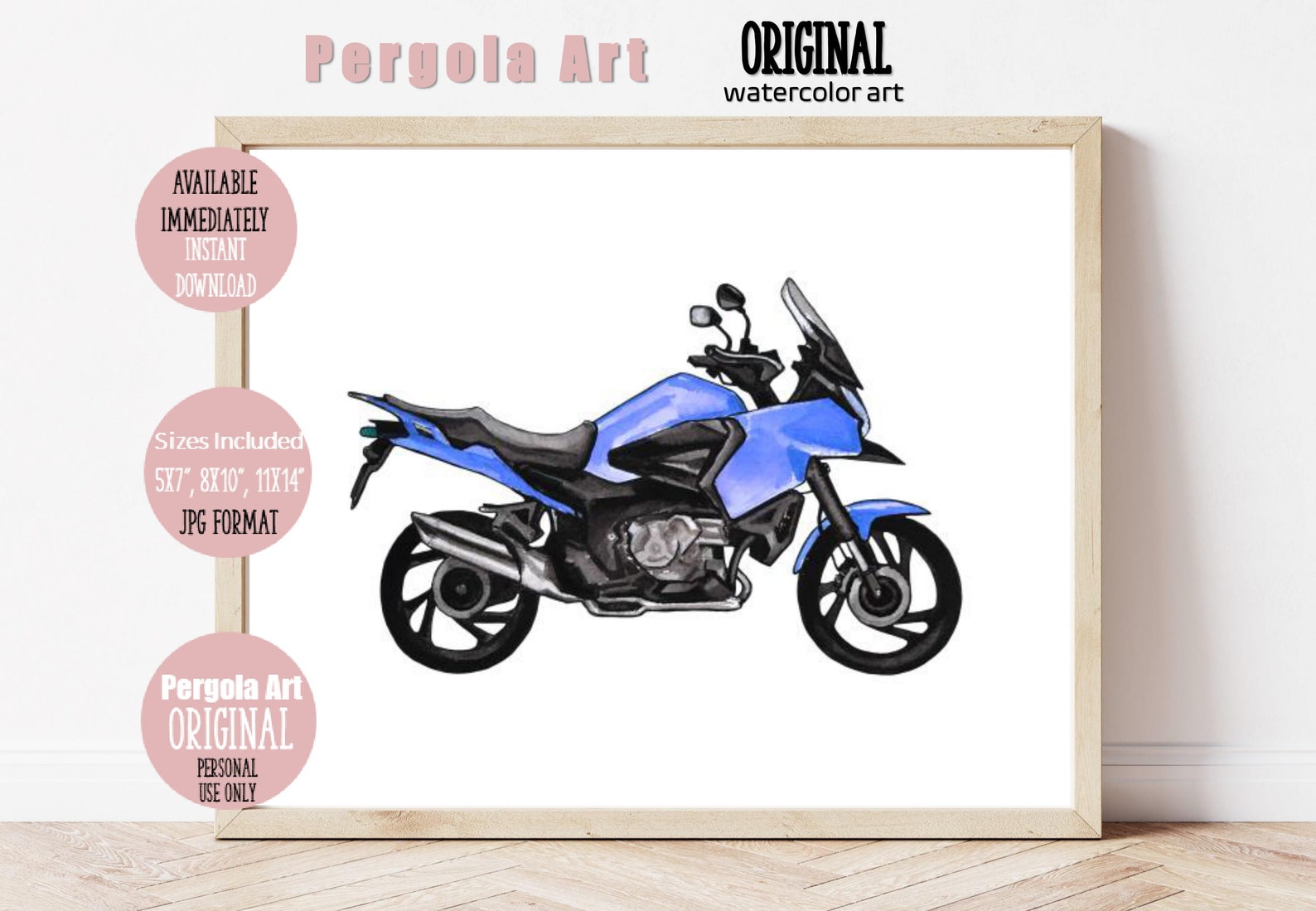Blue Motorcycle Art Watercolor Motorcycle Print Vehicle Art - Etsy