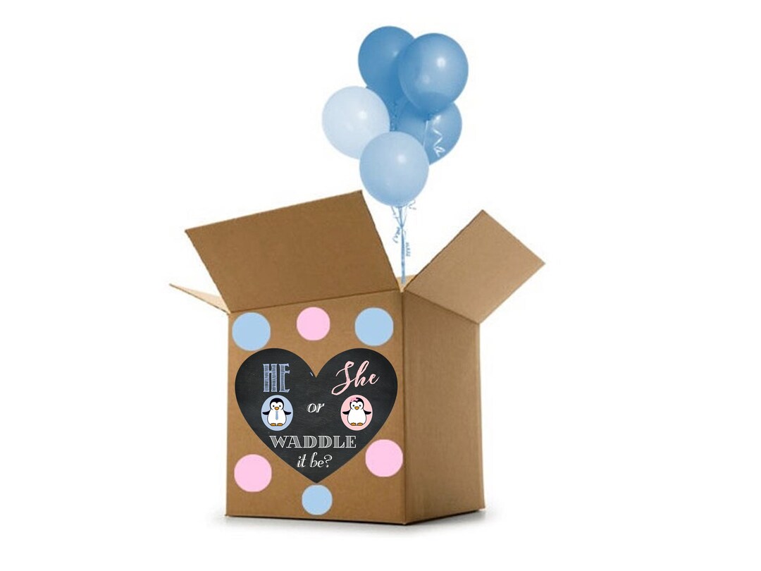 Waddle It Be Gender Reveal Box Heart Sign, Penguins Gender Reveal Idea ...