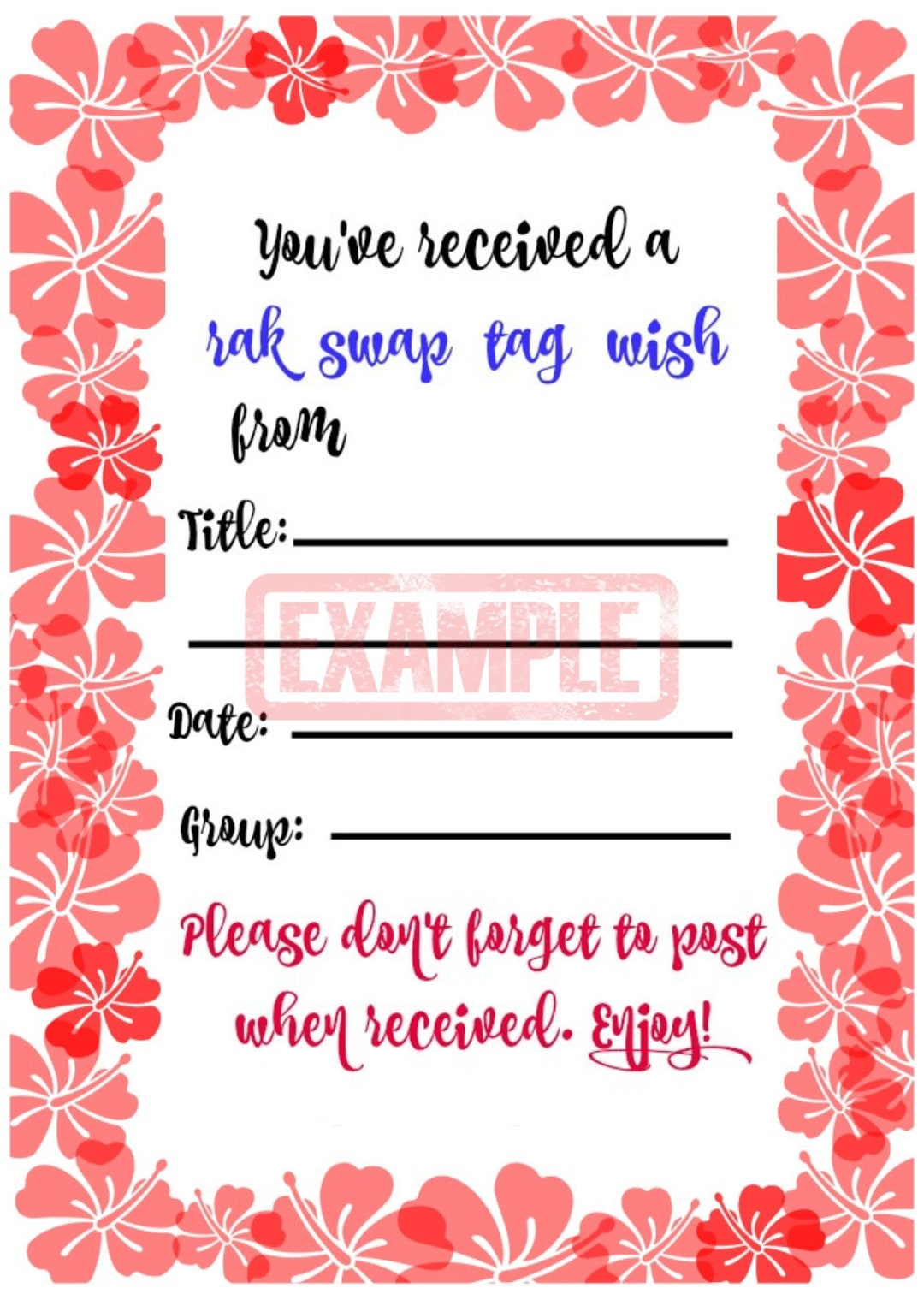 Summer Floral Happy Mail Swap Insert Rak/swap/tag/wish Printable ...