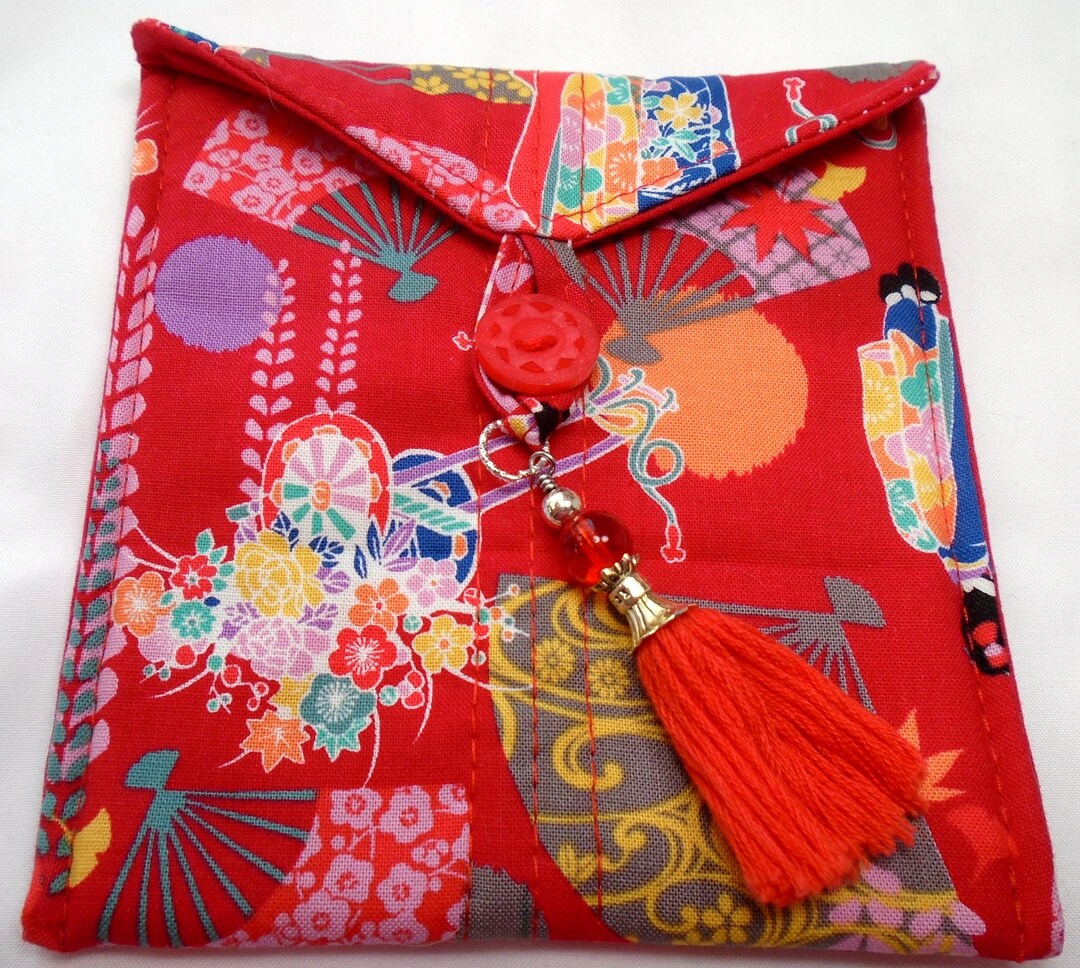 Handmade Quilted Medium Tarot Card Bag Japanese Geisha Flowers Fans on ...
