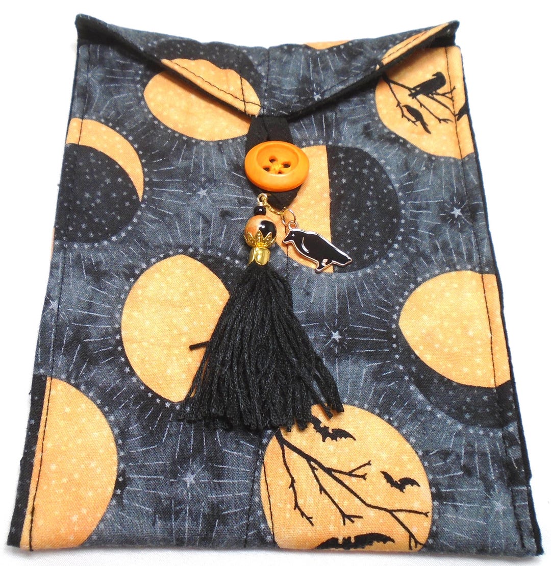Moon Phases Ravens & Bats Handmade Quilted Tarot Card Bag Black Tassel ...