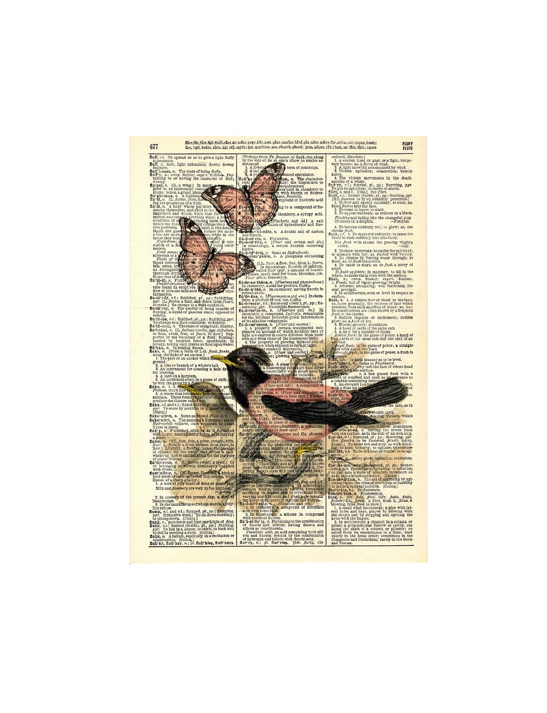 Vintage Dictionary Wall Art With Vintage Pink Graphic and Butterflies ...