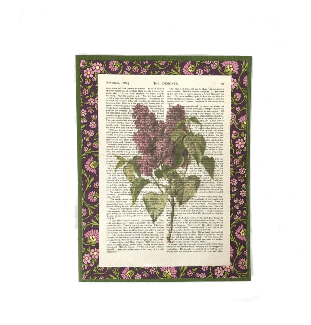 Book Pages Greeting Card With Lilac - Etsy