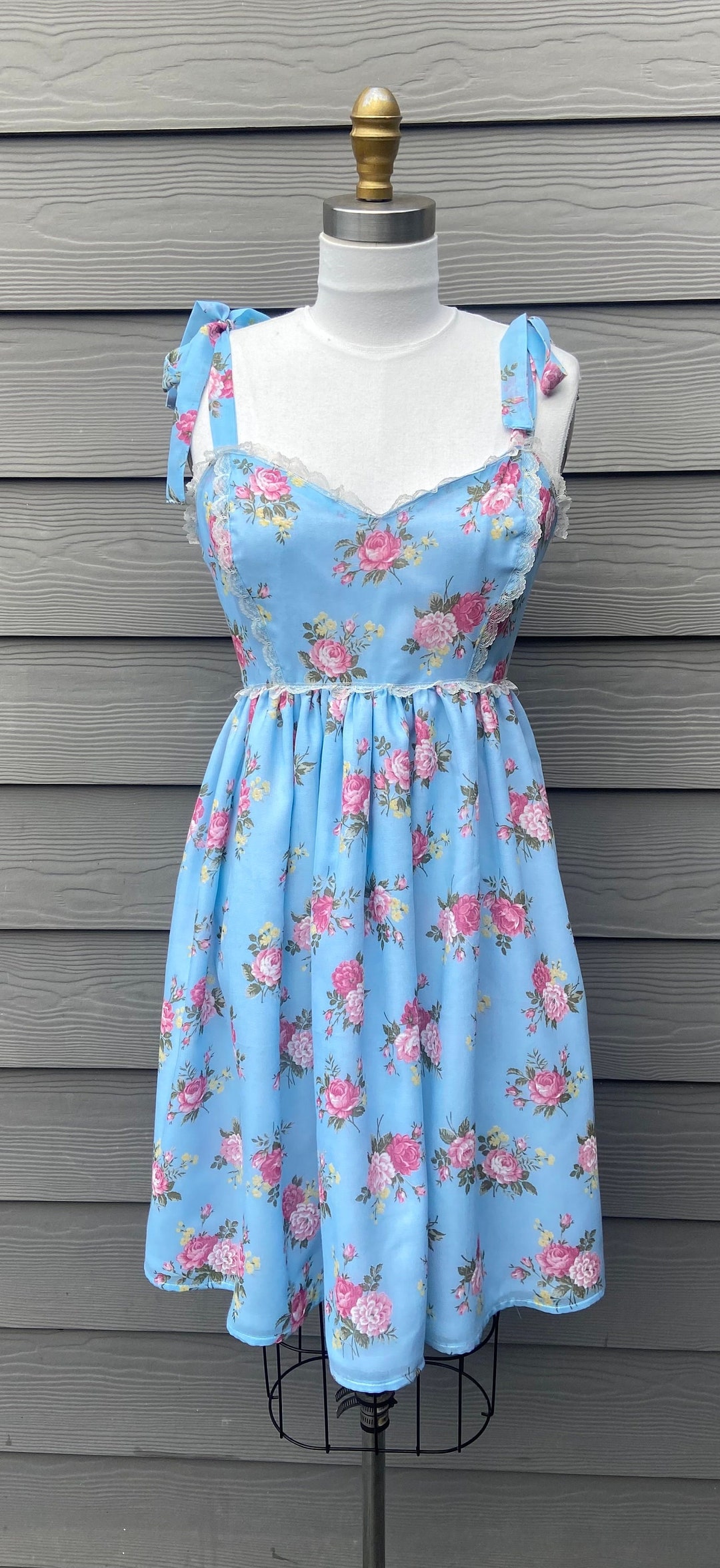Romantic Cottage Core Dress Made With Cotton Voile Rose Print Fabric ...