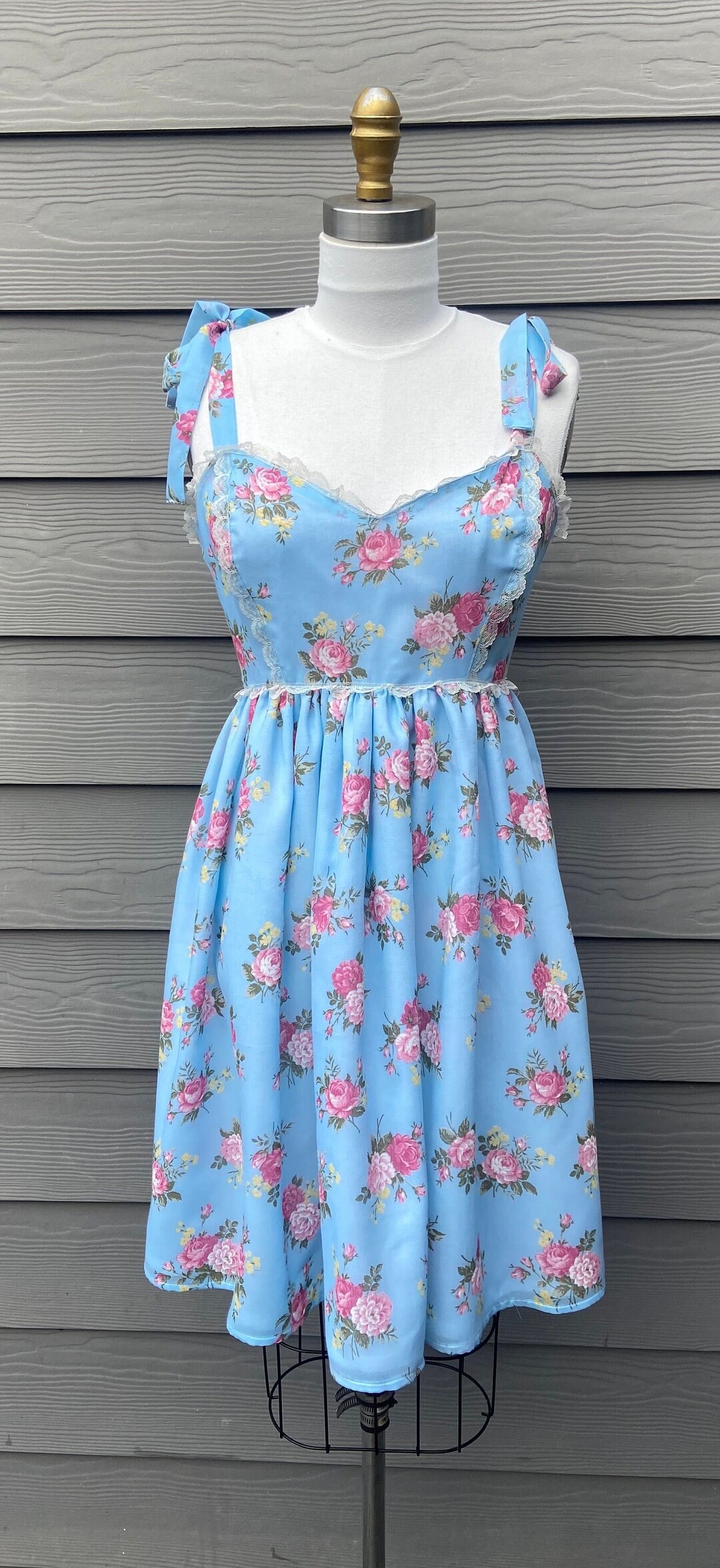 HANDMADE Cottage Core Dress Sewn With Cotton Voile Rose Print Fabric ...