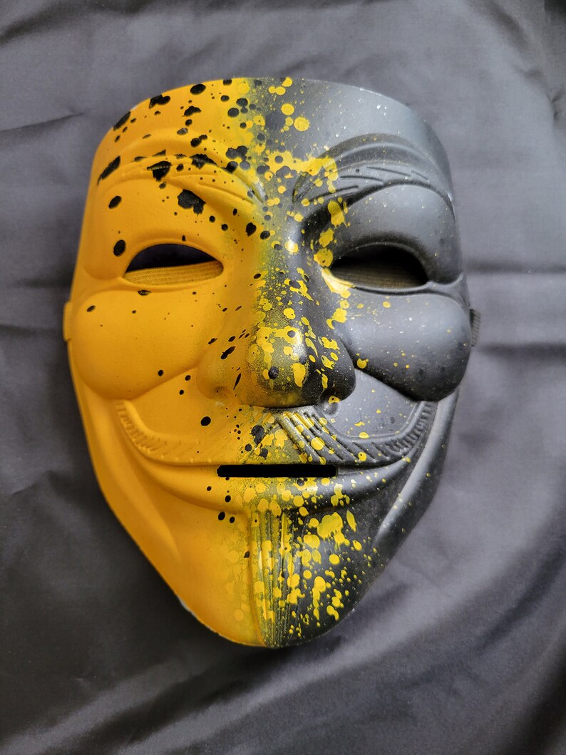 Custom Painted Black and Yellow Splatter Anonymous Guy Fawkes Mask ...
