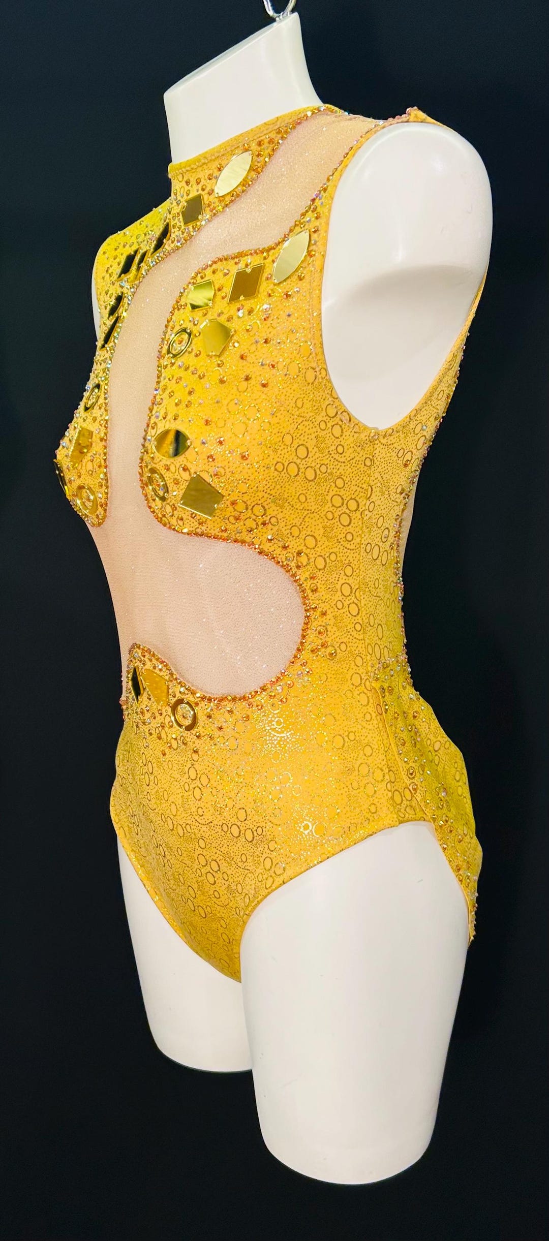 Gold Mirror Crystal Leotard B - Aerial Hoop Silks Circus Sparkles (bust ...