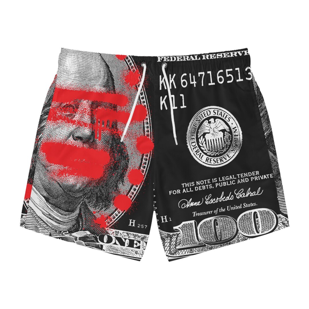 Graffiti Benjamin Print Swim Trunks - Trendy Summer Beachwear, Fun Gift ...