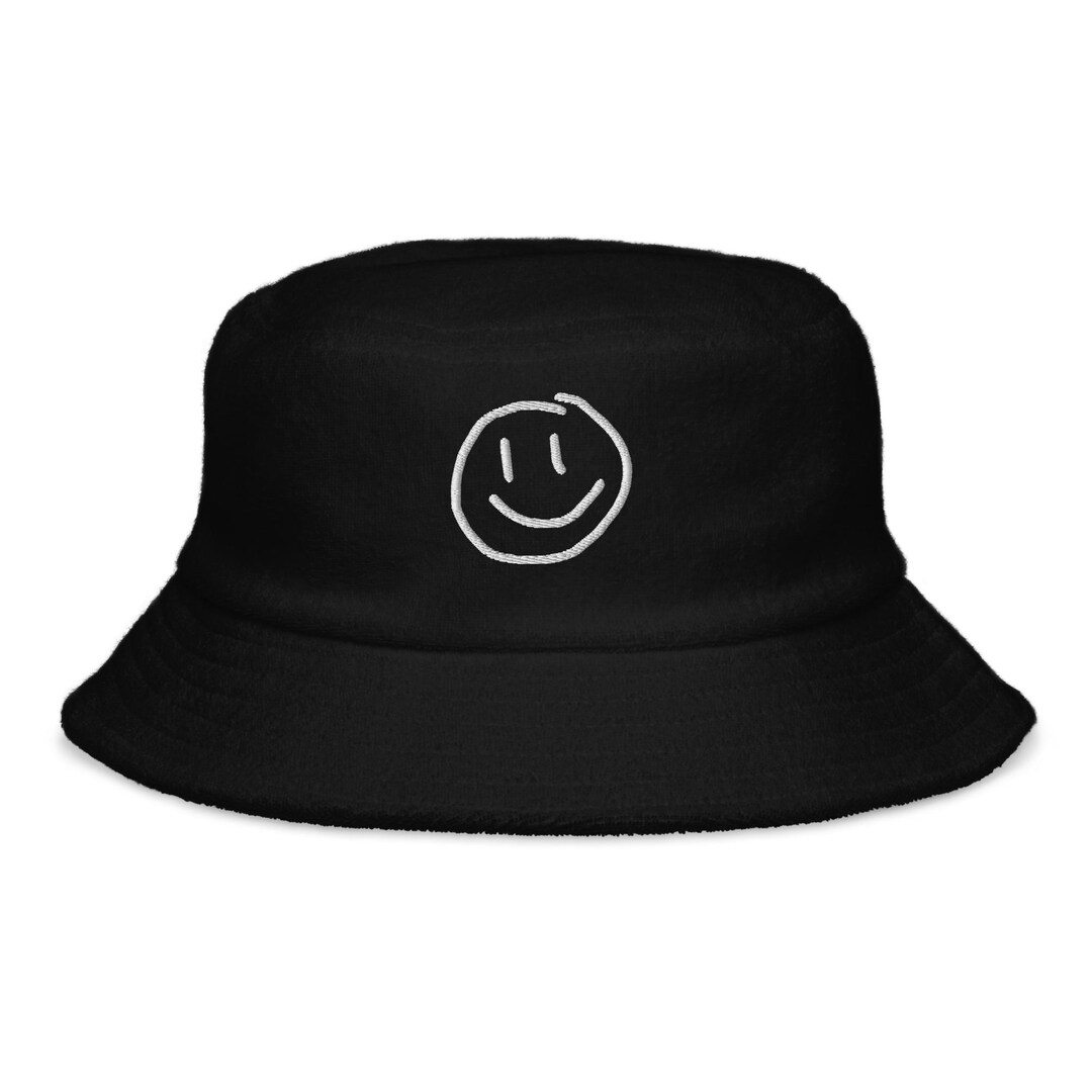 Smiley Stitched Unstructured Terry Cloth Bucket Hat - Etsy