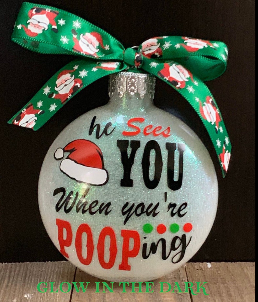 Santa Pooping , Bad Santa, Glass Ornament, Personalized Ornament ...