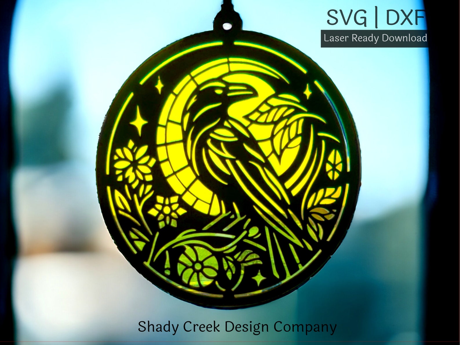 Crow Suncatcher Laser Cut File: Stained Glass Look (SVG DXF Digital ...