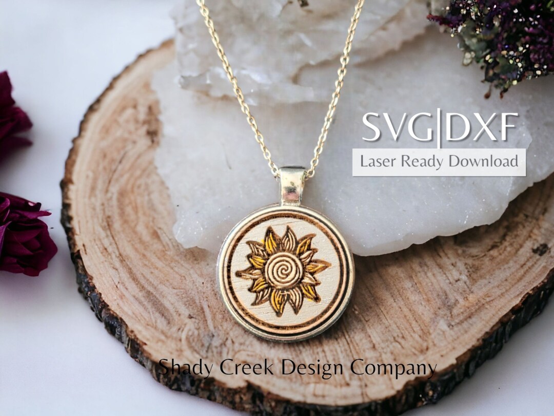 Sun Pendant Necklace Laser Cut File: Nature Scene SVG DXF (digital ...
