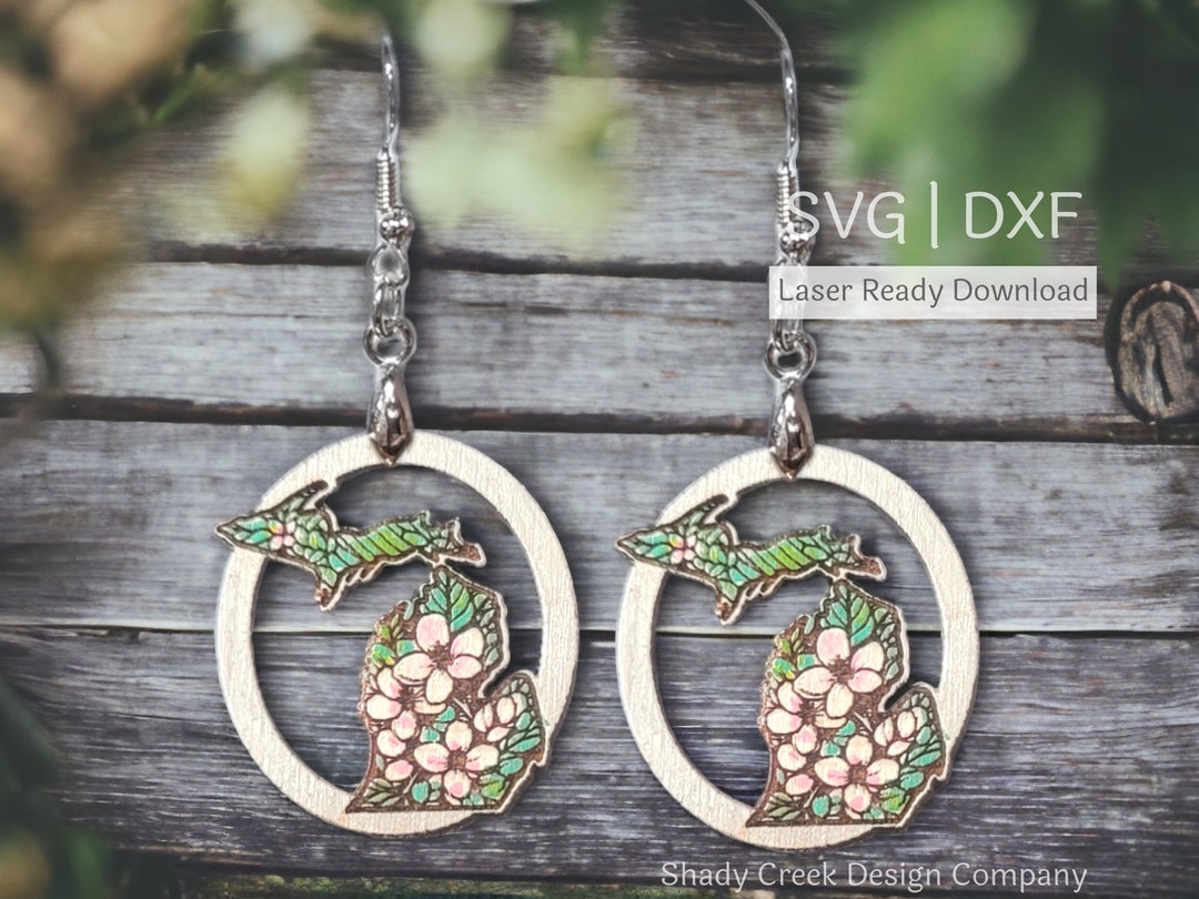 Michigan Apple Blossom Laser Cut File SVG Dfx/state of Michigan Earring ...